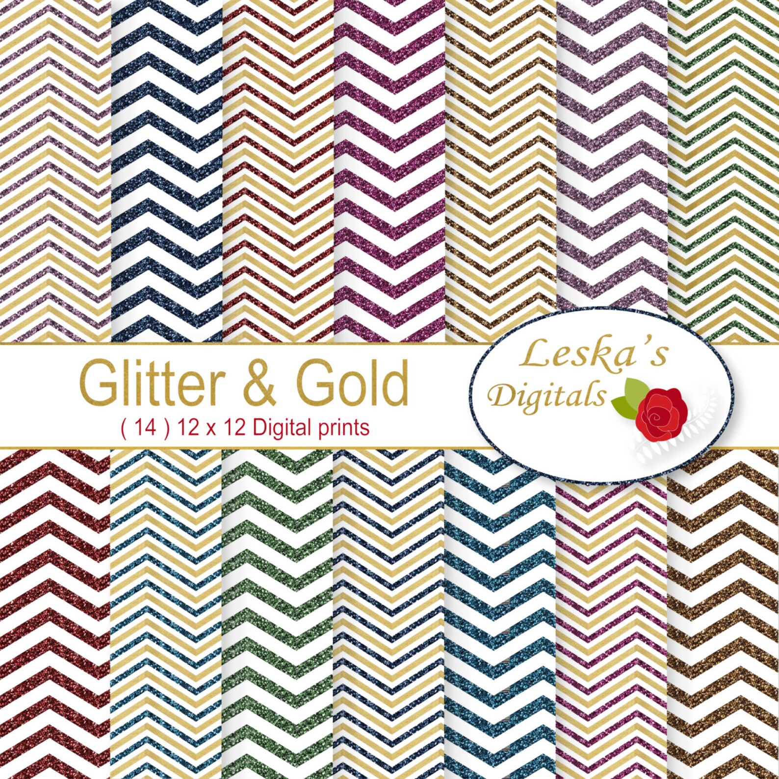 Glitter Chevron Digital Paper: glitter and Gold - Etsy