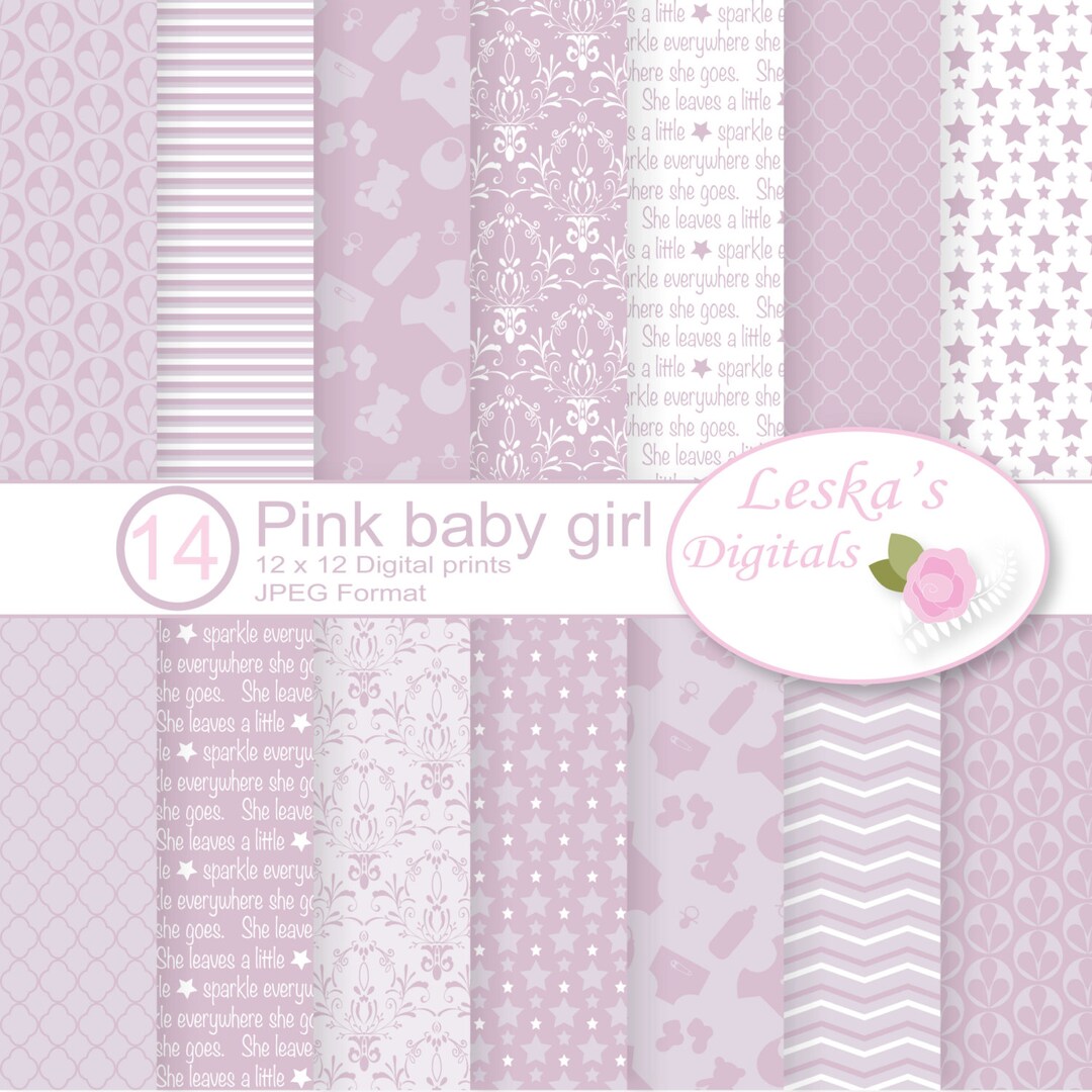 Pink Digital Paper, Digital Scrapbook, Damask Digital Paper, Baby Girl ...