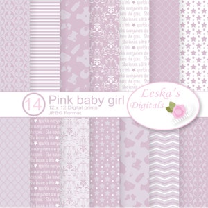 Pink Digital Paper, Digital Scrapbook, Damask Digital Paper, Baby Girl ...