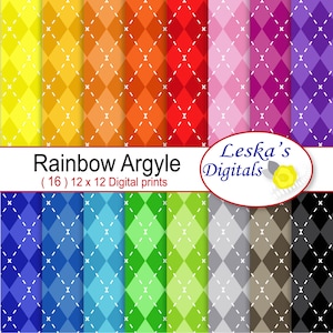 Colorful Argyle Paper, Argyle Digital Scrapbook Paper, Argyle Patterned ...
