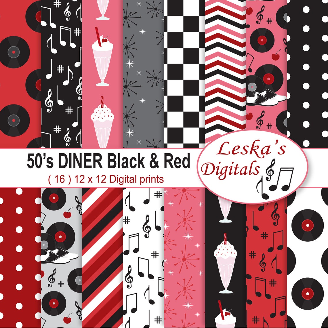 50s Diner Digital Pack Retro 50's Digital Paper Diner | Etsy