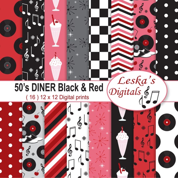 50s Diner Digital Pack Retro 50's Digital Paper Diner | Etsy México