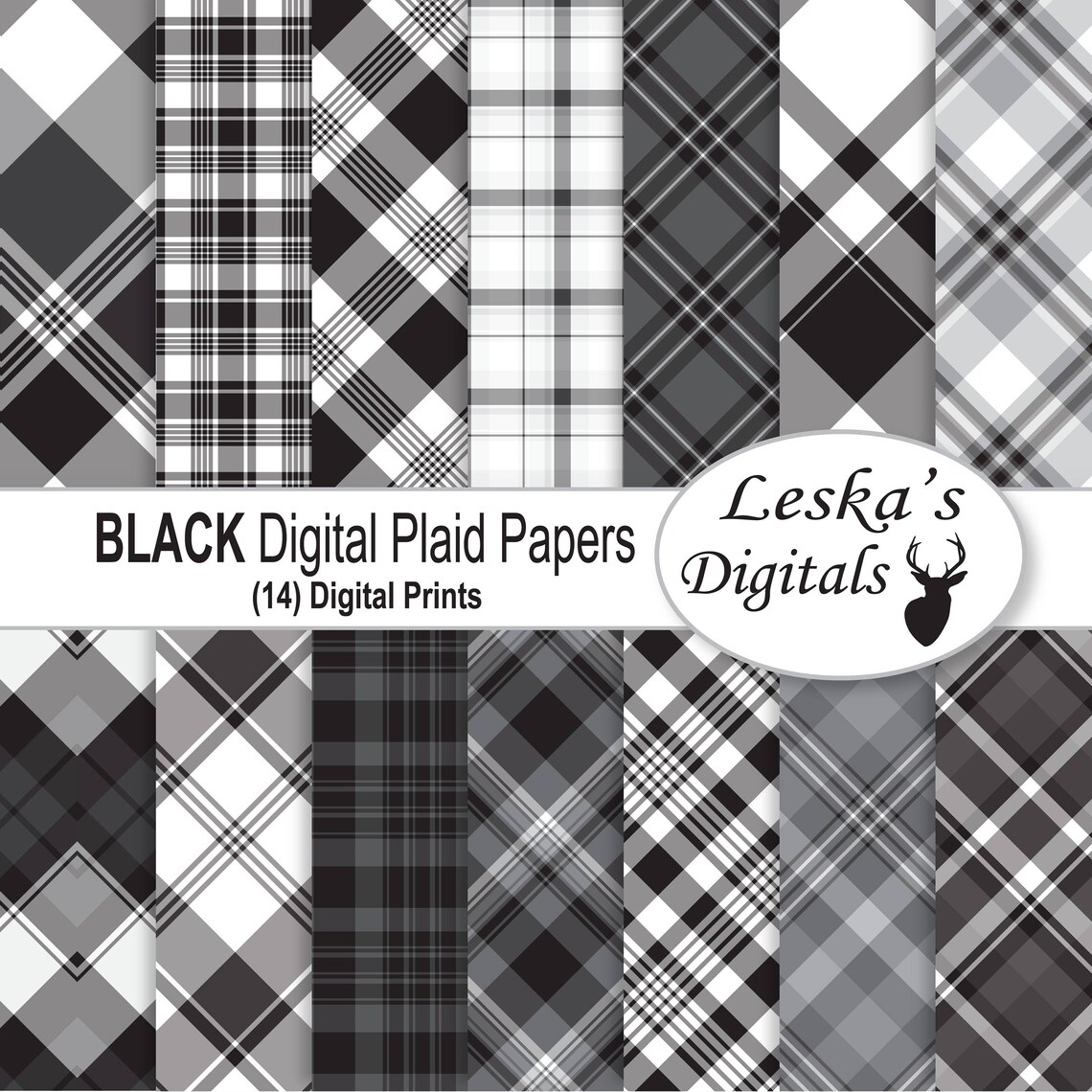 Black Plaid Digital Scrapbook Paper Pack Diagonal Plaid - Etsy