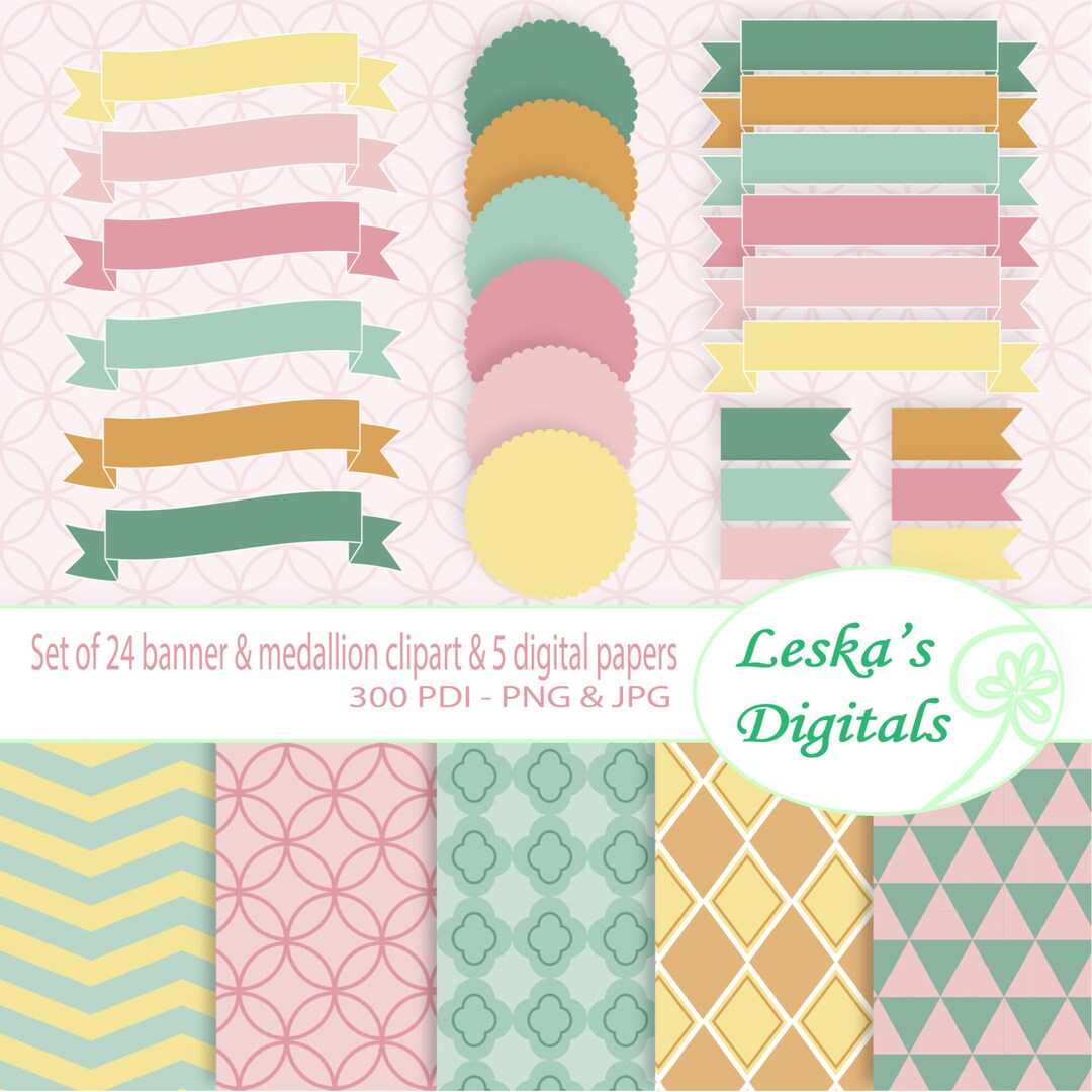 Paper Pack and Clipart, Digital Papers, Banners Labels and Medallion ...
