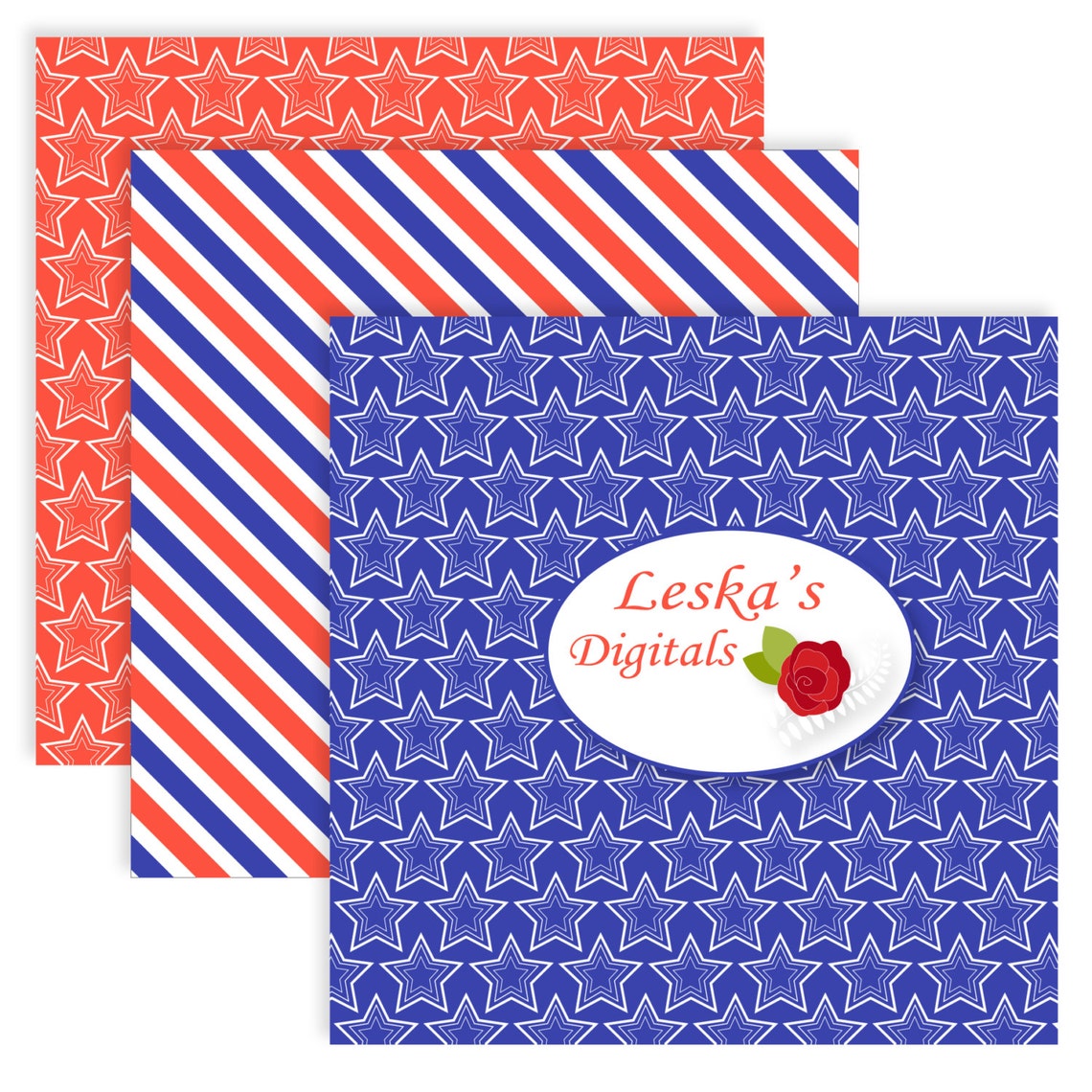 Independence Day Digital, Red White and Blue Digital Paper, 4th of July ...