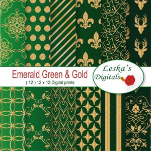 Green Digital Paper - Green and Gold Textured Backgrounds - Gold ...