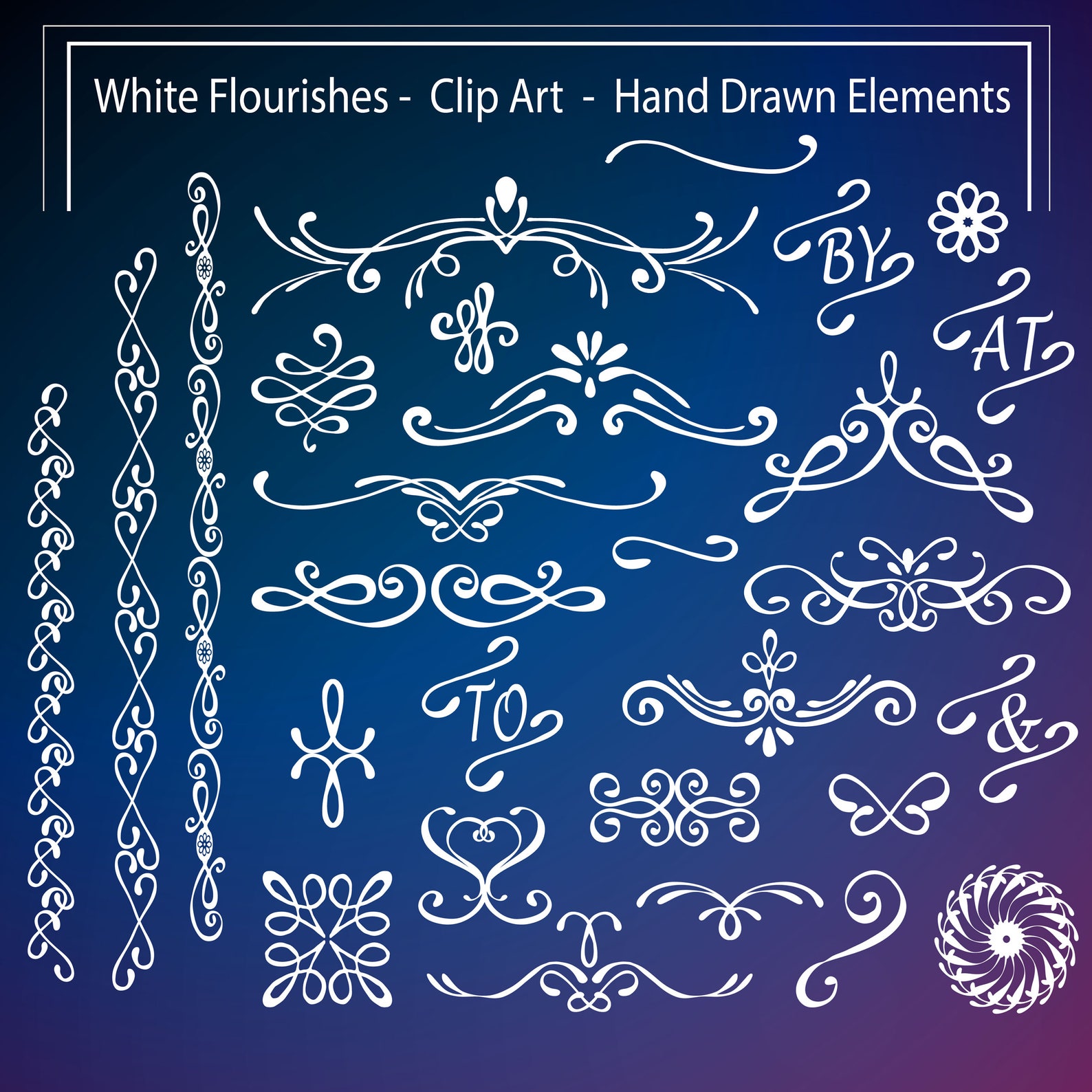 Digital Flourish Swirls - White Digital Flourishes- Hand Drawn ...