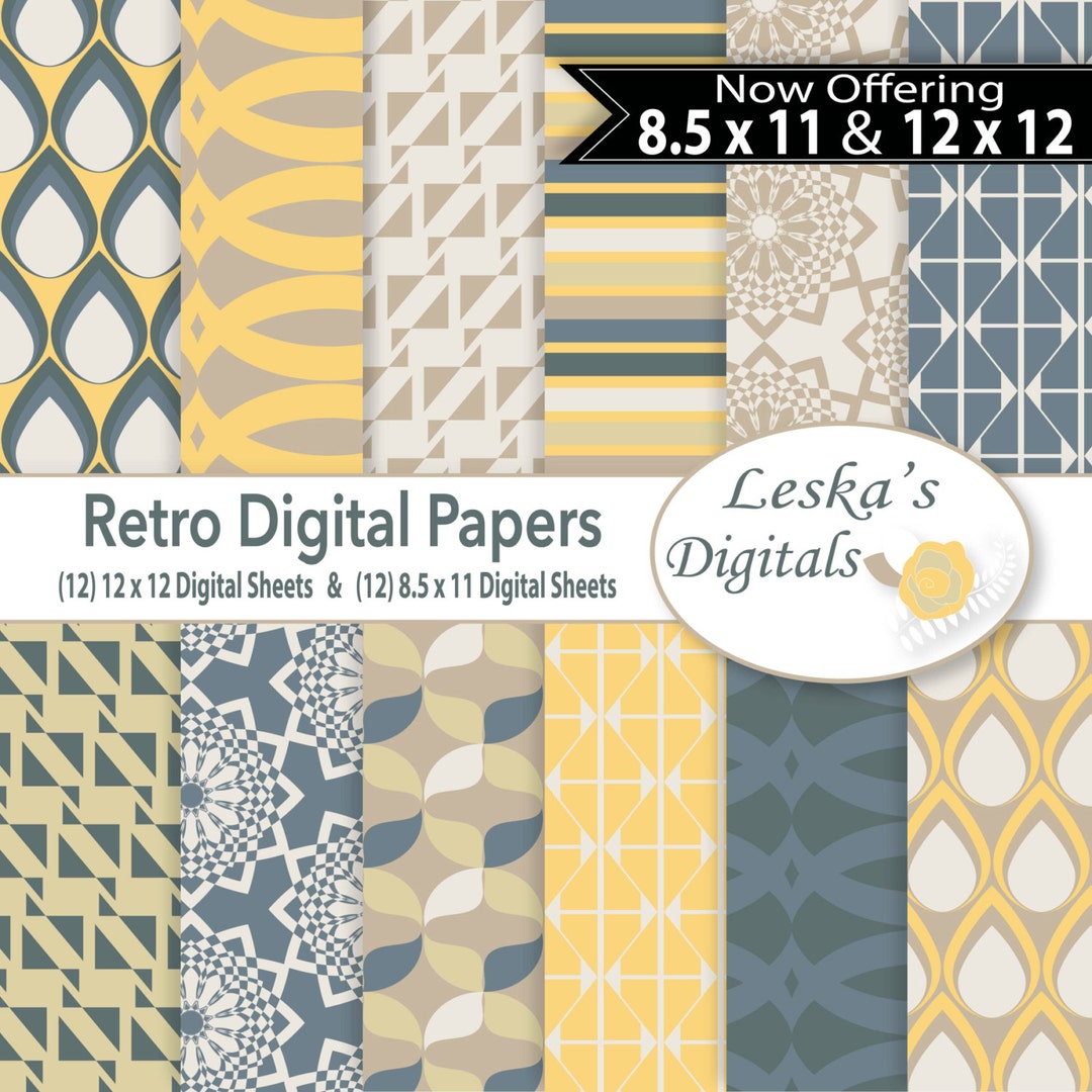 Retro Digital Paper Pack, Geometric Scrapbooking Paper Kit, Retro ...