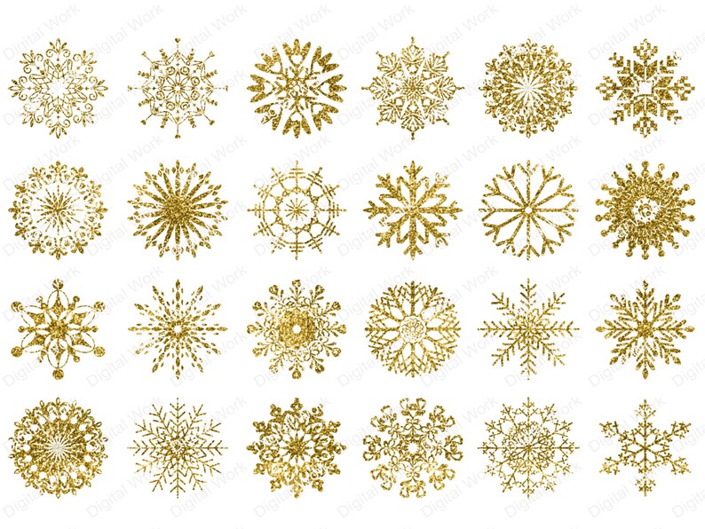 Winter Clipart gold GLITTER Snowflakes Gold - Etsy