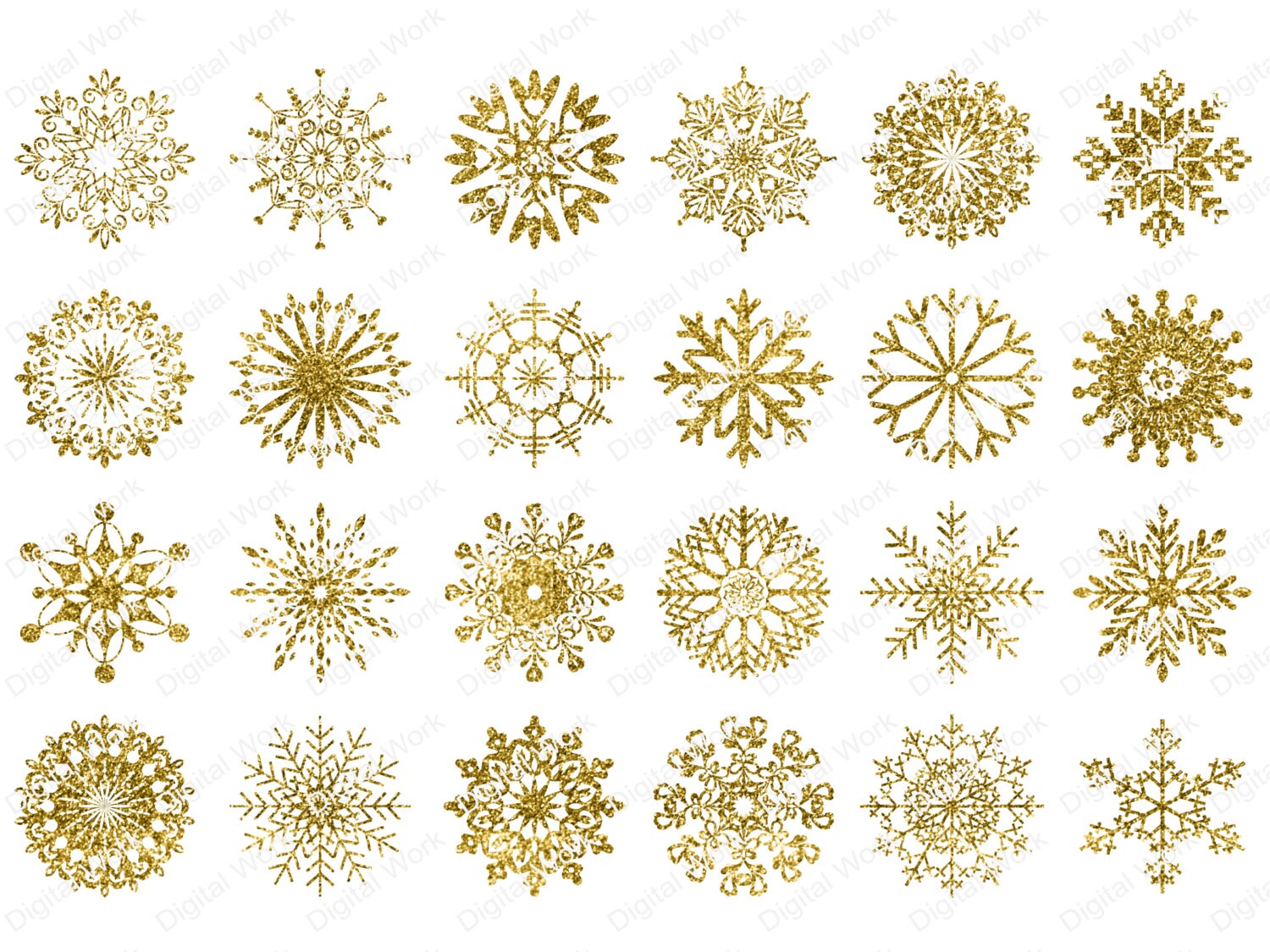 Winter Clipart gold GLITTER Snowflakes Gold - Etsy