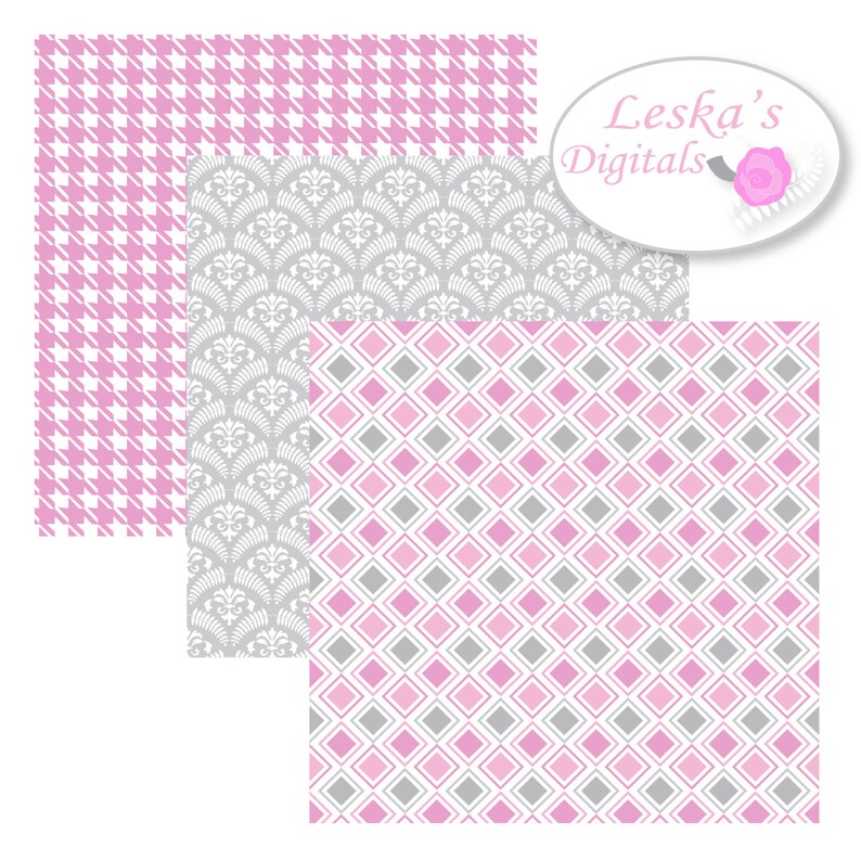 PINK GREY Digital Paper Paper Patterns Chevron Polka Dot | Etsy