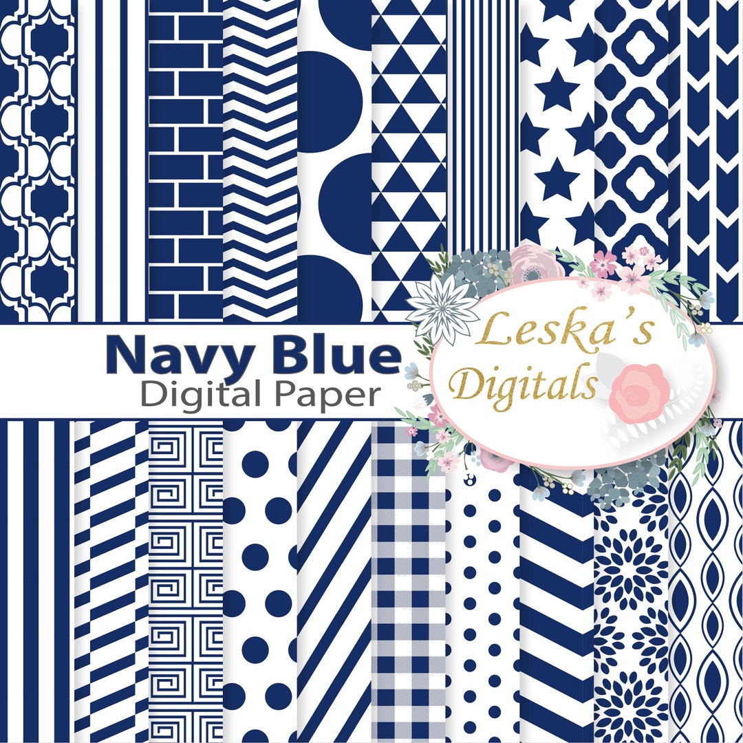 Navy Blue Digital Paper - Navy Blue Scrapbook Paper - Blue Printable ...