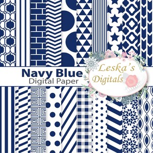 Navy Blue Digital Paper - Navy Blue Scrapbook Paper - Blue Printable ...