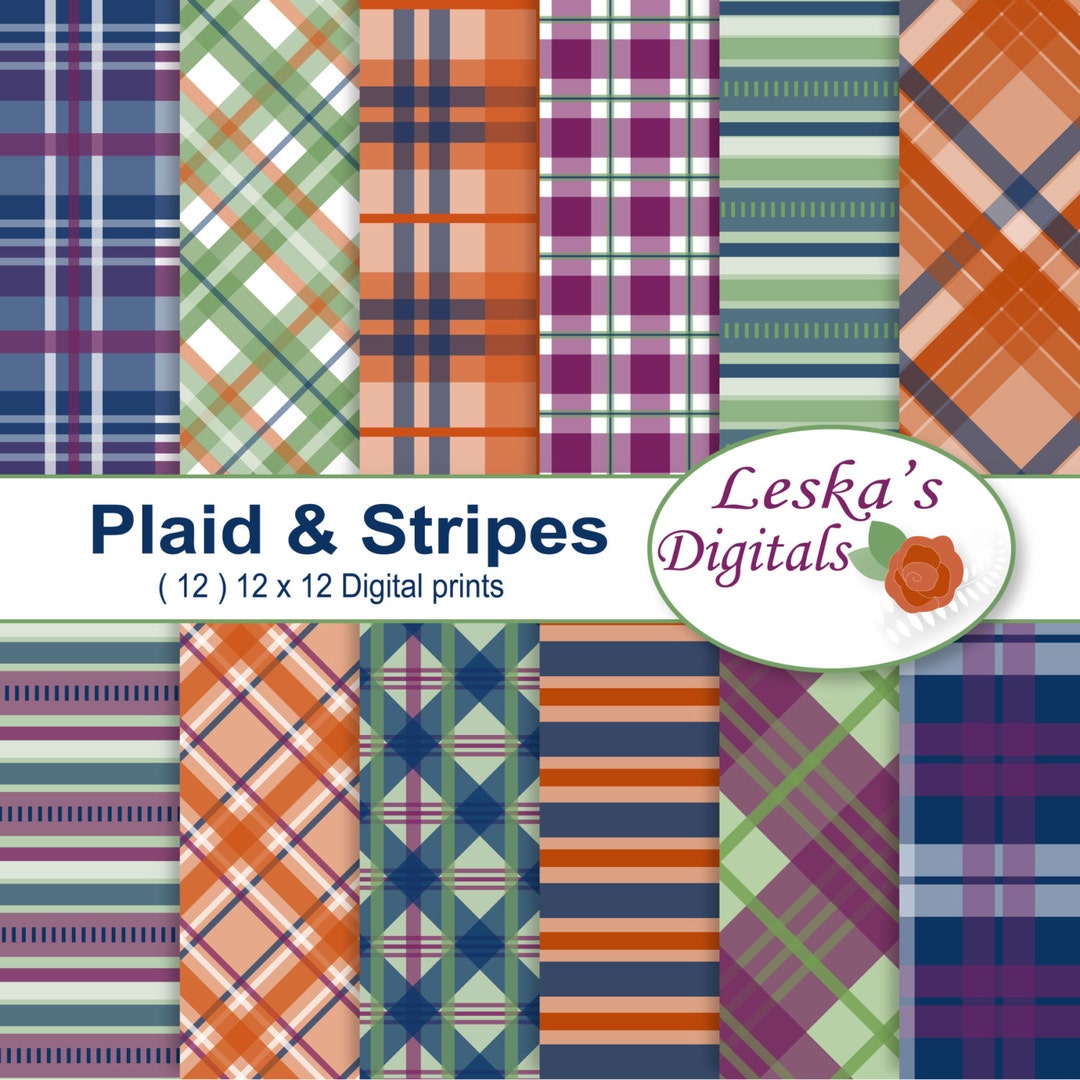 Autumn Plaid Digital Paper, PLAID AND STRIPES, Fall Digital Paper ...