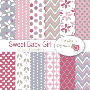 Girly Digital Paper "sweet BABY Girl" Hearts, Buttons, Chevron Digital ...