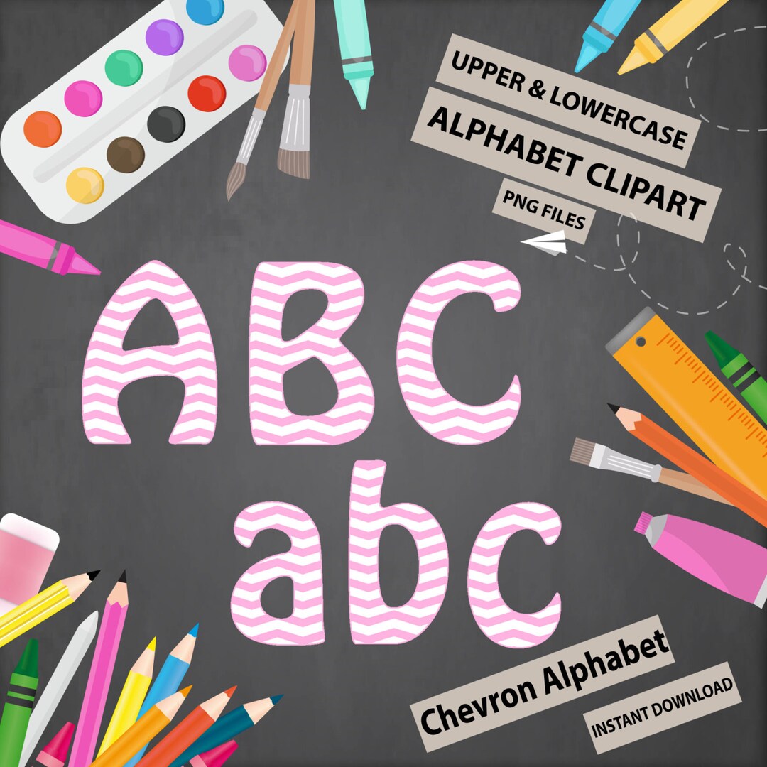 PINK ALPHABET CLIPART -pink Digital Chevron Alphabet - Letters Instant ...