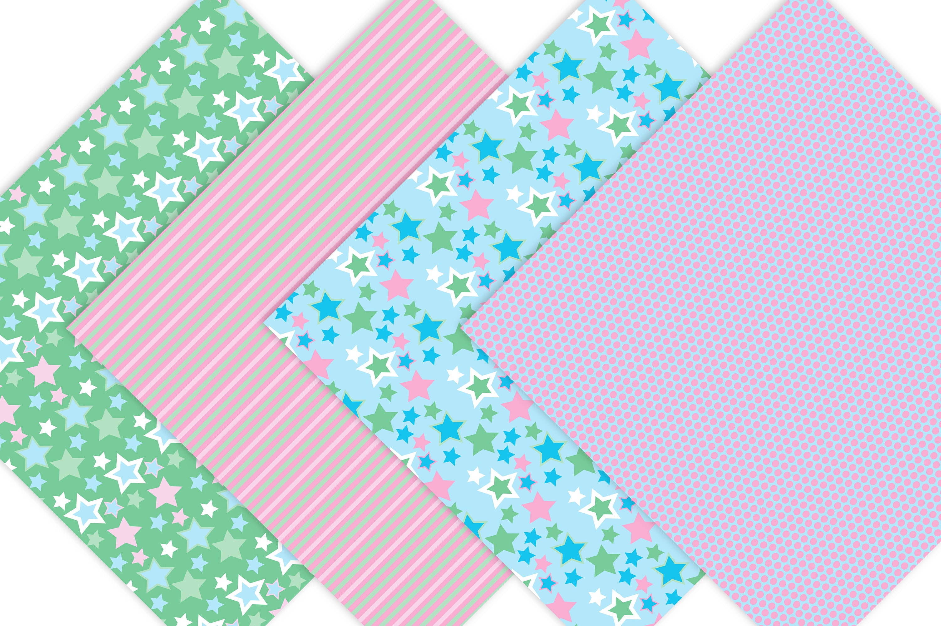 Pink and Blue Digital Paper Pink Stars Polka Dots Stripes - Etsy