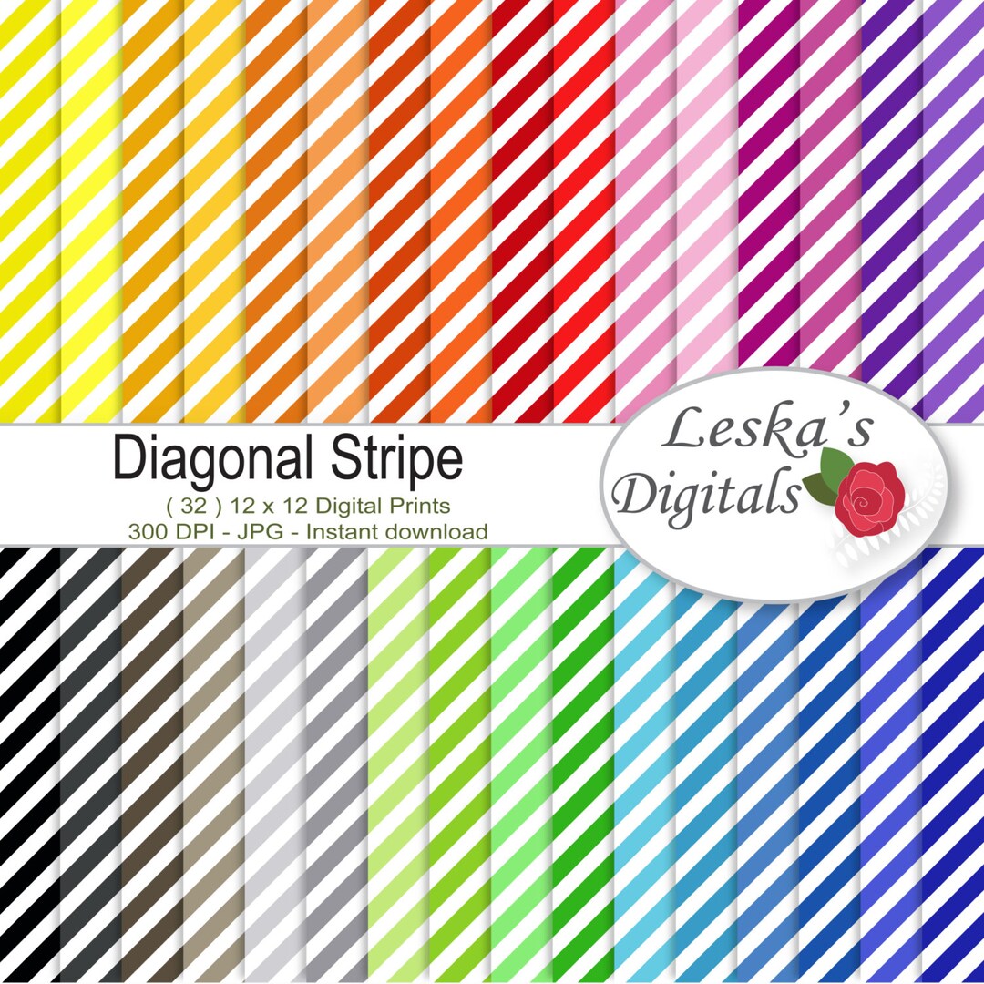 Diagonal Stripe Digital Paper Pack: "diagonal Stripes" Scrapbook Paper ...