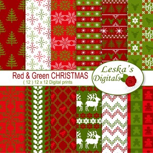 Christmas Scrapbook Paper, Red and Green Digital Papers,"red AND Green ...