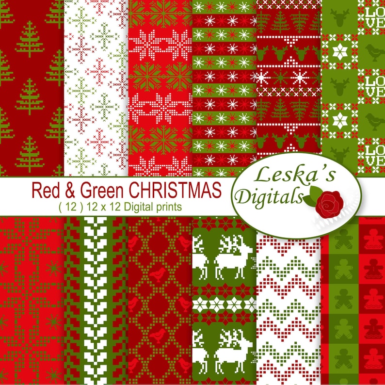 Christmas Scrapbook Paper Red and Green Digital | Etsy