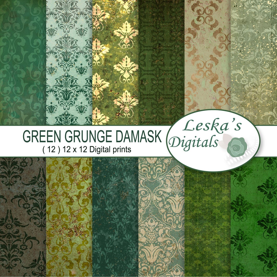 Green Grunge Scrapbook Paper, Green Textures Digital Paper, Green ...