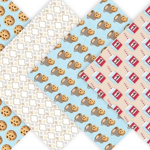Milk and Cookies Digital Paper Patterns, Chocolate Cookie Paper Pack ...
