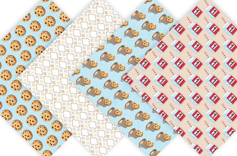 Milk and Cookies Digital Paper Patterns, Chocolate Cookie Paper Pack ...
