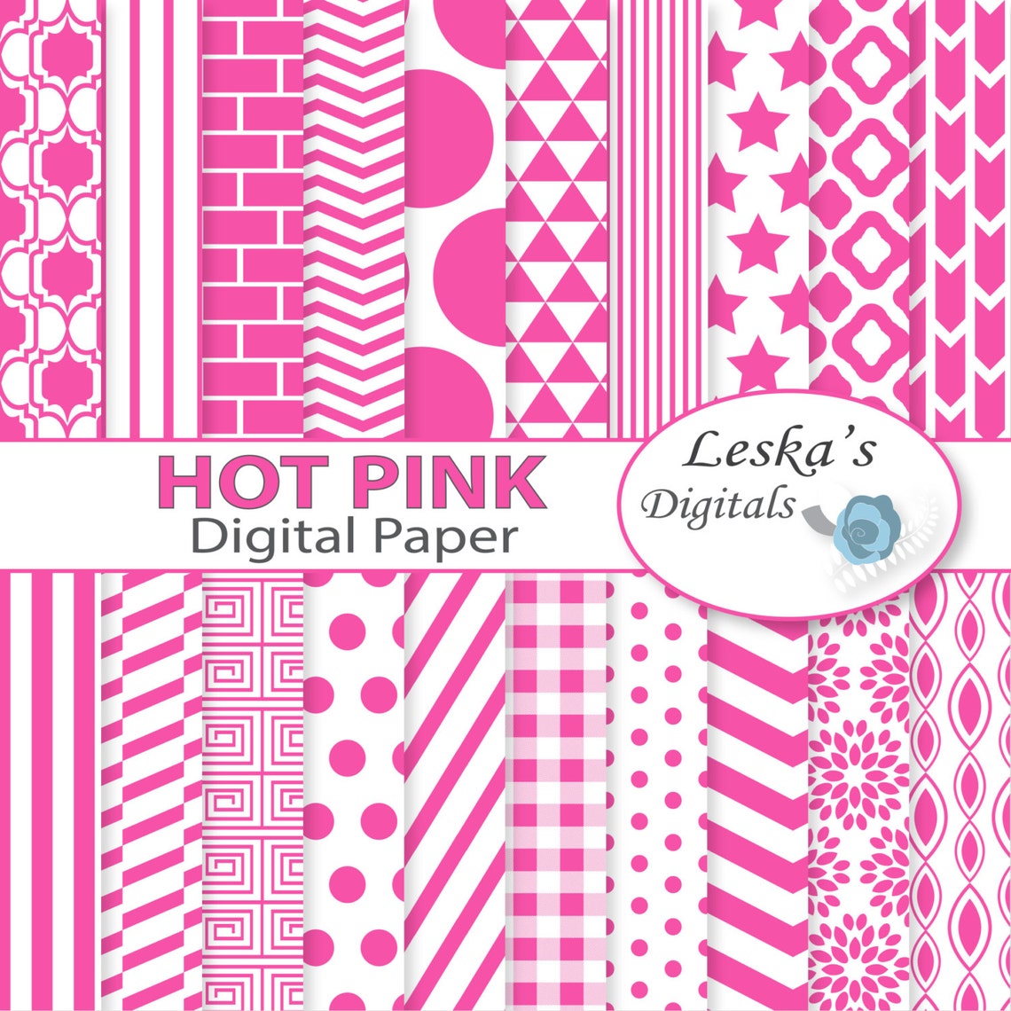 Hot Pink Digital Paper Pack Hot Pink Scrapbook Paper | Etsy