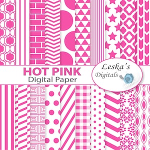 Hot Pink Digital Paper Pack - Hot Pink Scrapbook Paper - Commercial Use ...