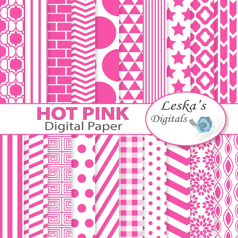 Hot Pink Digital Paper Pack Hot Pink Scrapbook Paper | Etsy