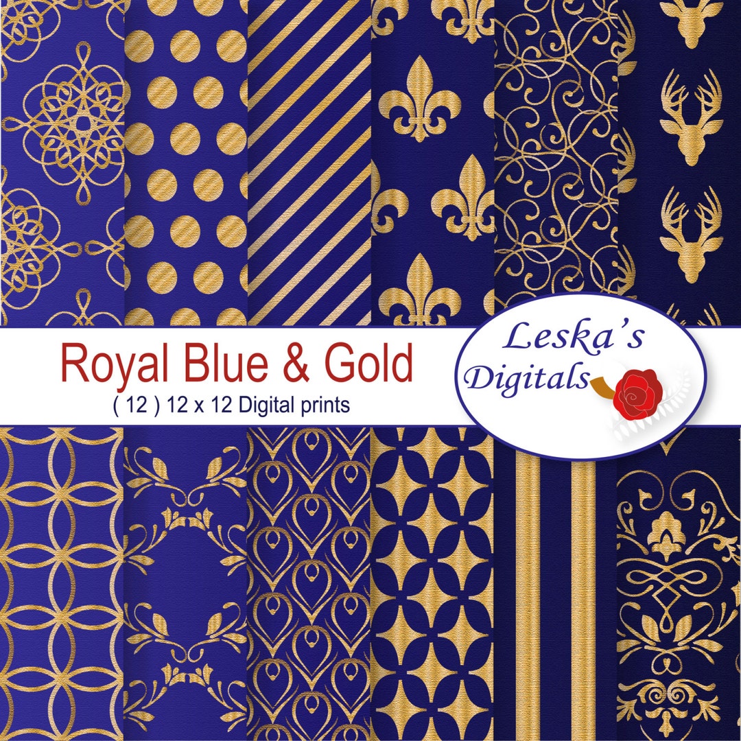 Royal Blue & Gold Digital Paper - Royal Blue and Gold Backgrounds ...