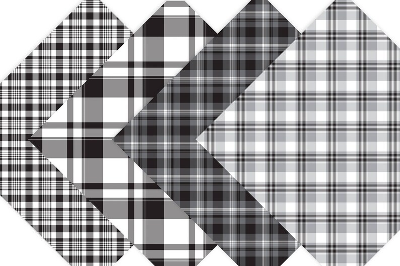 Black Plaid Digital Scrapbook Paper Pack, Diagonal Plaid, Black and ...