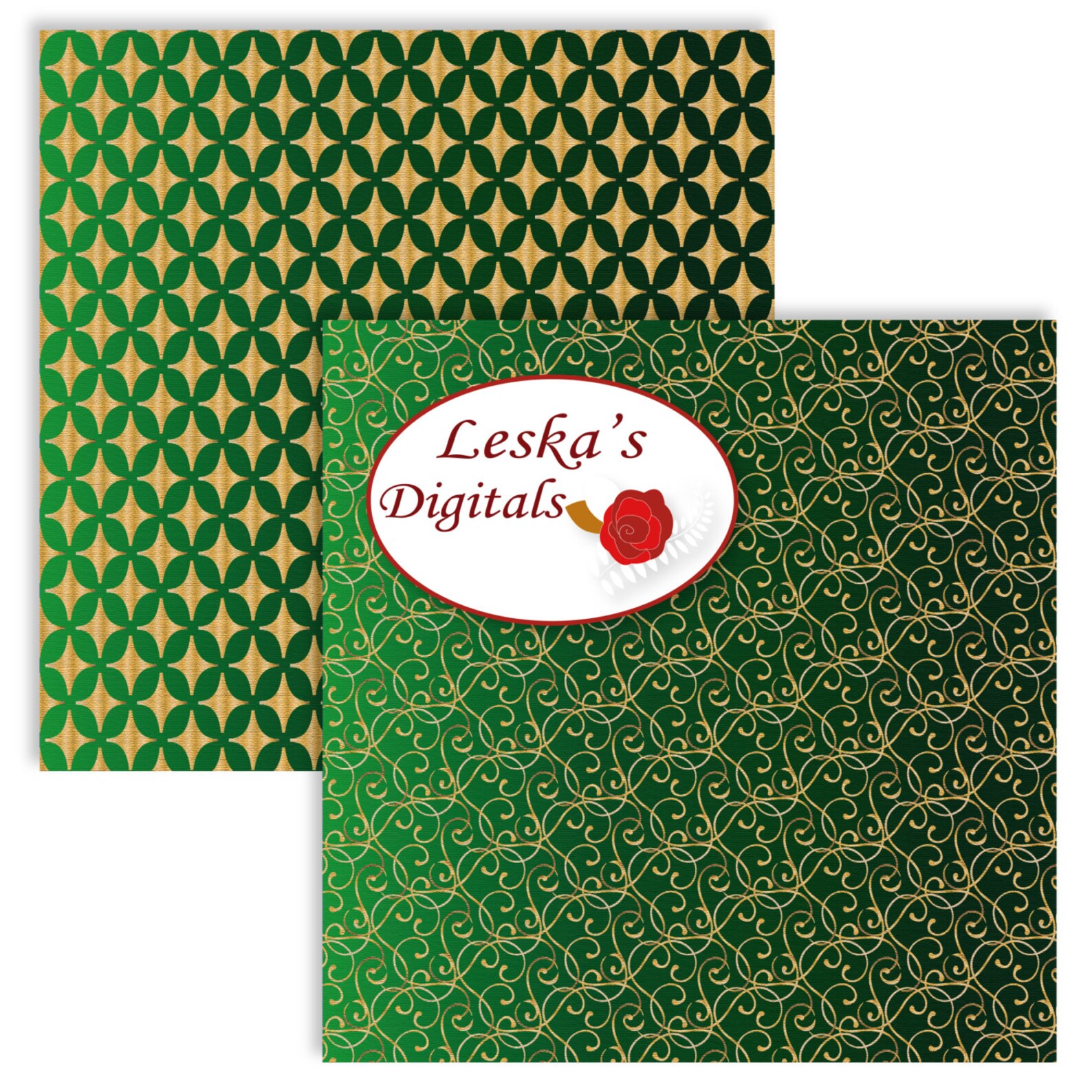 Green Digital Paper - Green and Gold Textured Backgrounds - Gold ...
