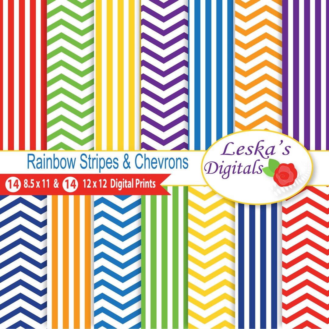 Rainbow Digital Paper, Rainbow Scrapbook Paper - "chevron Rainbow ...