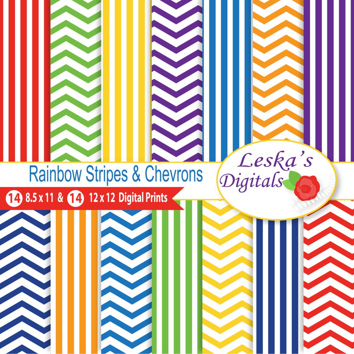 Rainbow Digital Paper Rainbow Scrapbook Paper chevron | Etsy