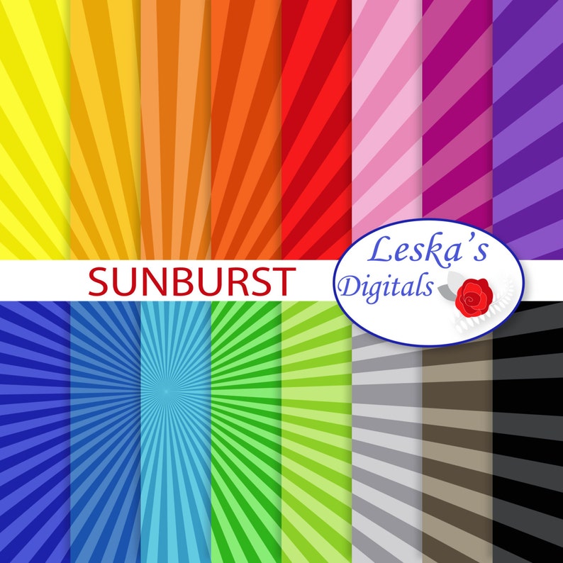 Sunburst Digital Scrapbook Paper, Sun Ray Patterned Paper, Sun Ray ...