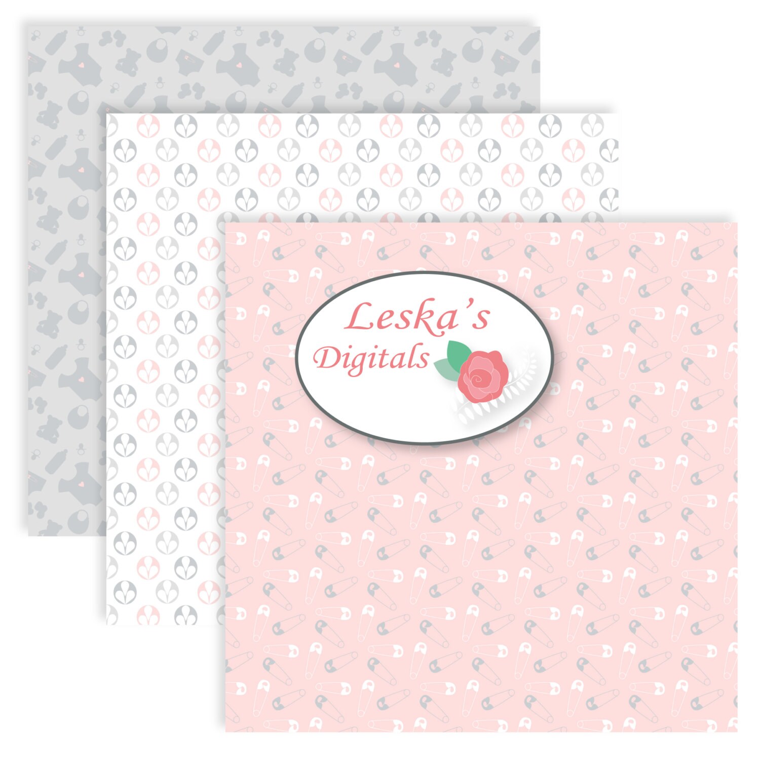 Baby Girl Digital Paper Pack pink and Grey Digital - Etsy