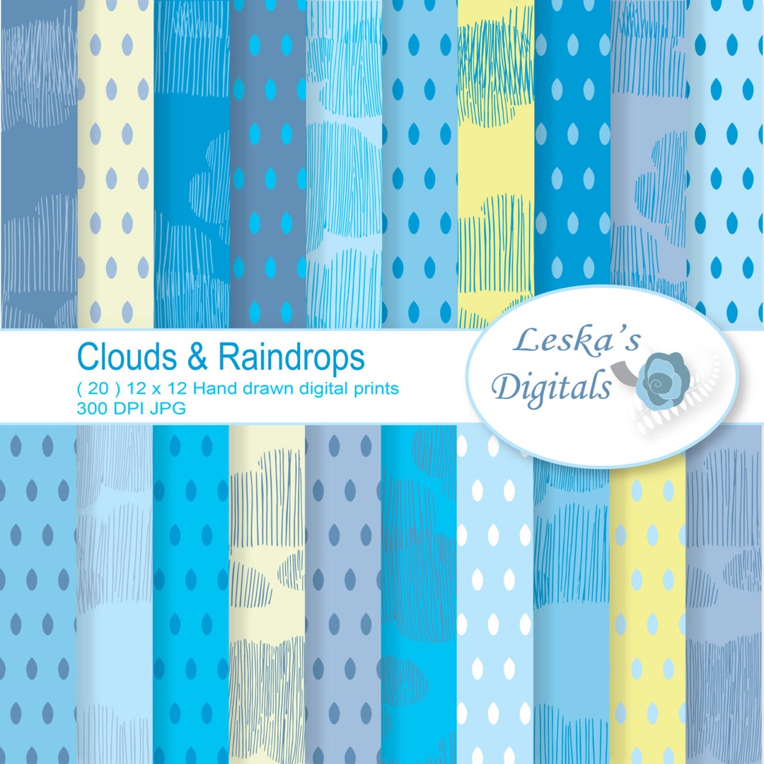 Rain Clouds Digital Paper Pack of Rain and Cloud Backgrounds for ...