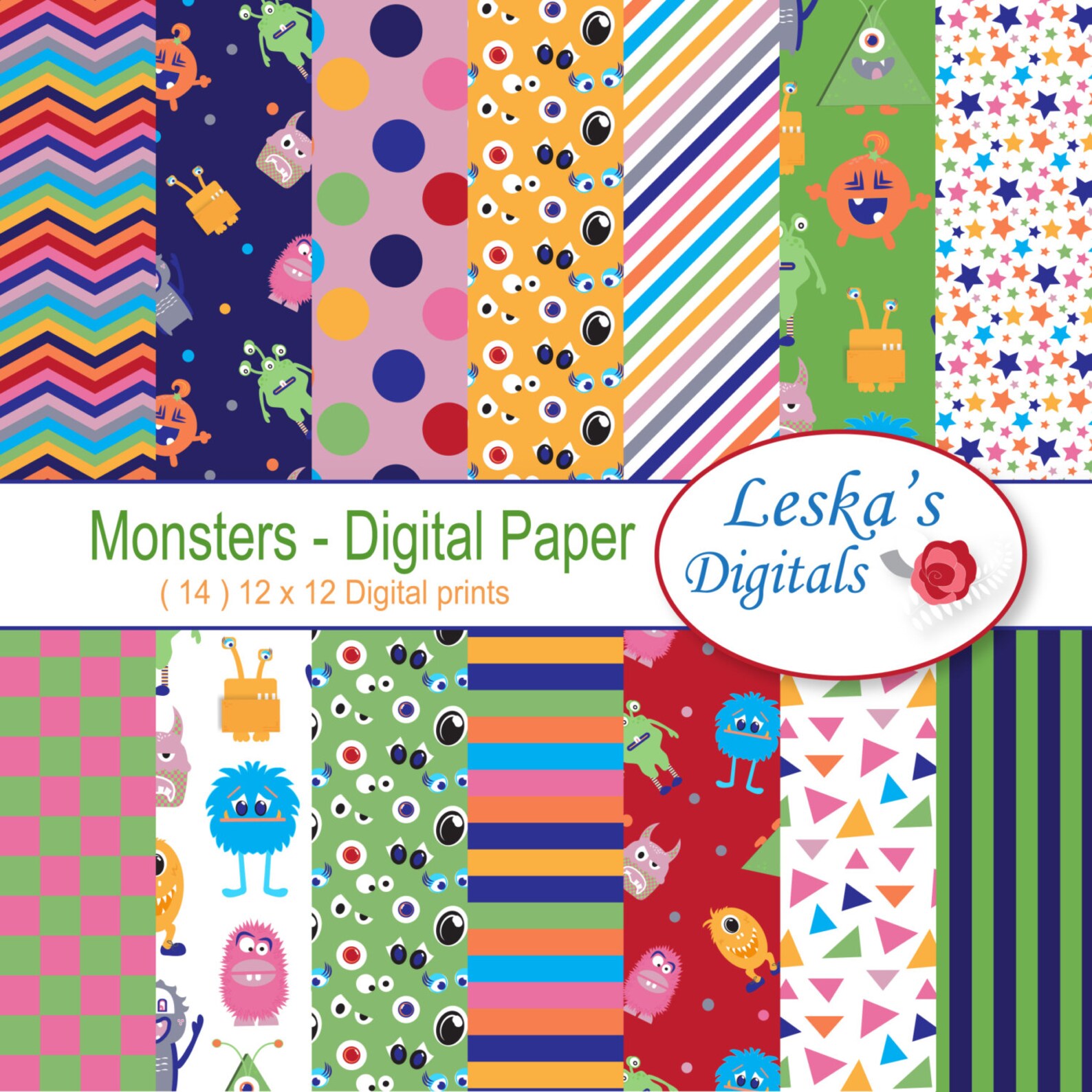 Monster Digital Paper Monster Scrapbook Papers Monster | Etsy
