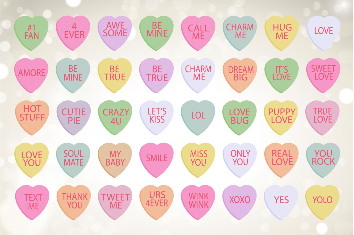 Valentines Day Clipart Candy Hearts Clipart digital - Etsy