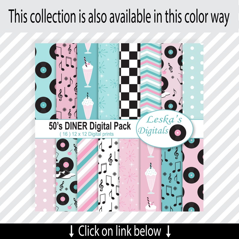 50s Diner Digital Pack, Retro 50's Digital Paper, Diner Backgrounds ...