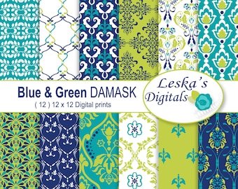 Damask Digital Paper lime & NAVY Blue Digital - Etsy