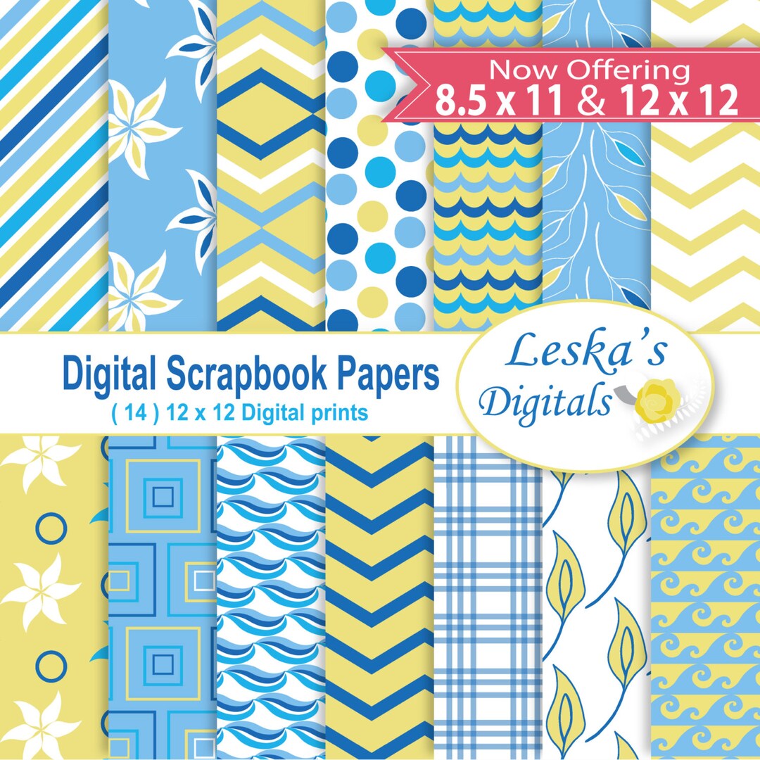 Sea Digital Paper: Blue and Yellow Nautical Digital Paper, Nautical ...