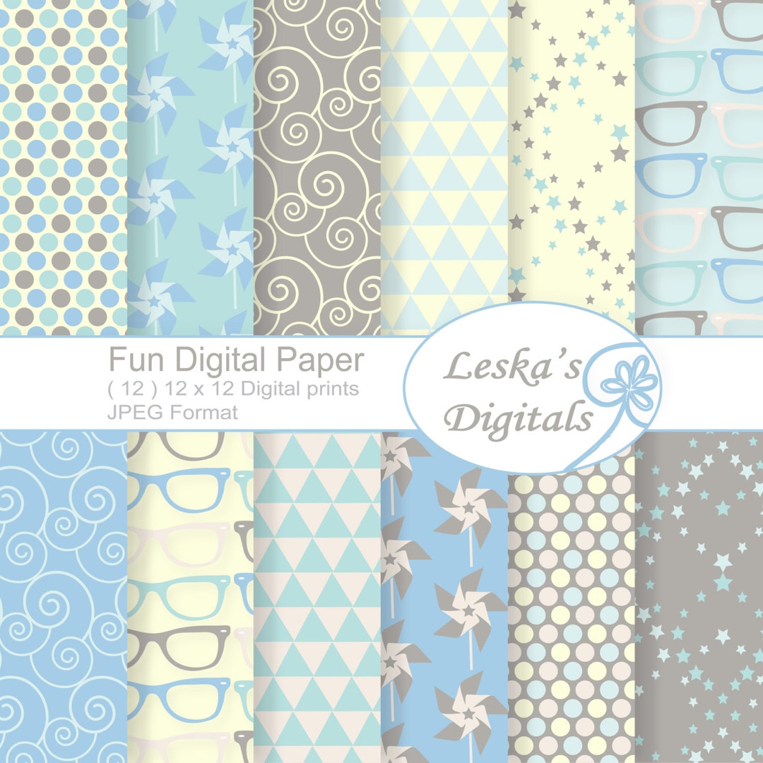 Fun Spring Digital Paper, Geometric Designs Scrapbook Paper Pack ...
