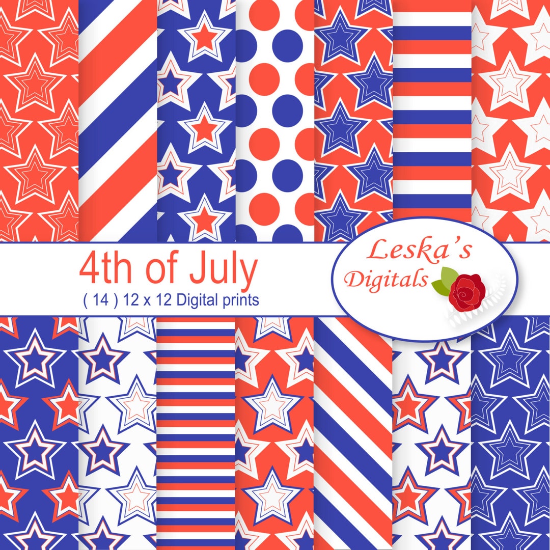 Independence Day Digital, Red White and Blue Digital Paper, 4th of July ...