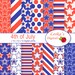 Independence Day Digital, Red White and Blue Digital Paper, 4th of July ...