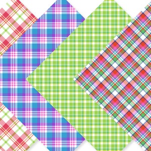 Digital Scrapbooking Plaids, Colorful Bright Plaid Digital Paper, Plaid ...