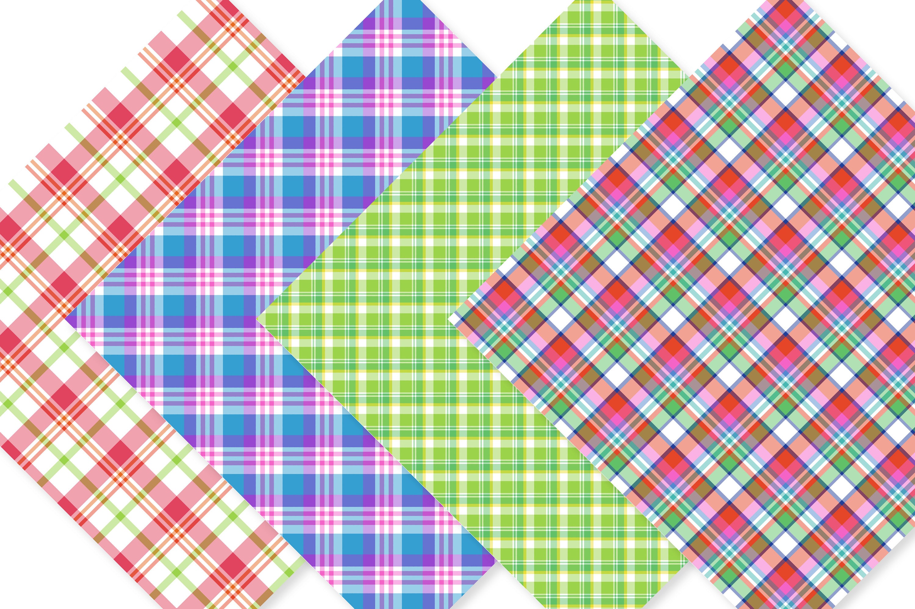 Digital Scrapbooking Plaids, Colorful Bright Plaid Digital Paper, Plaid ...