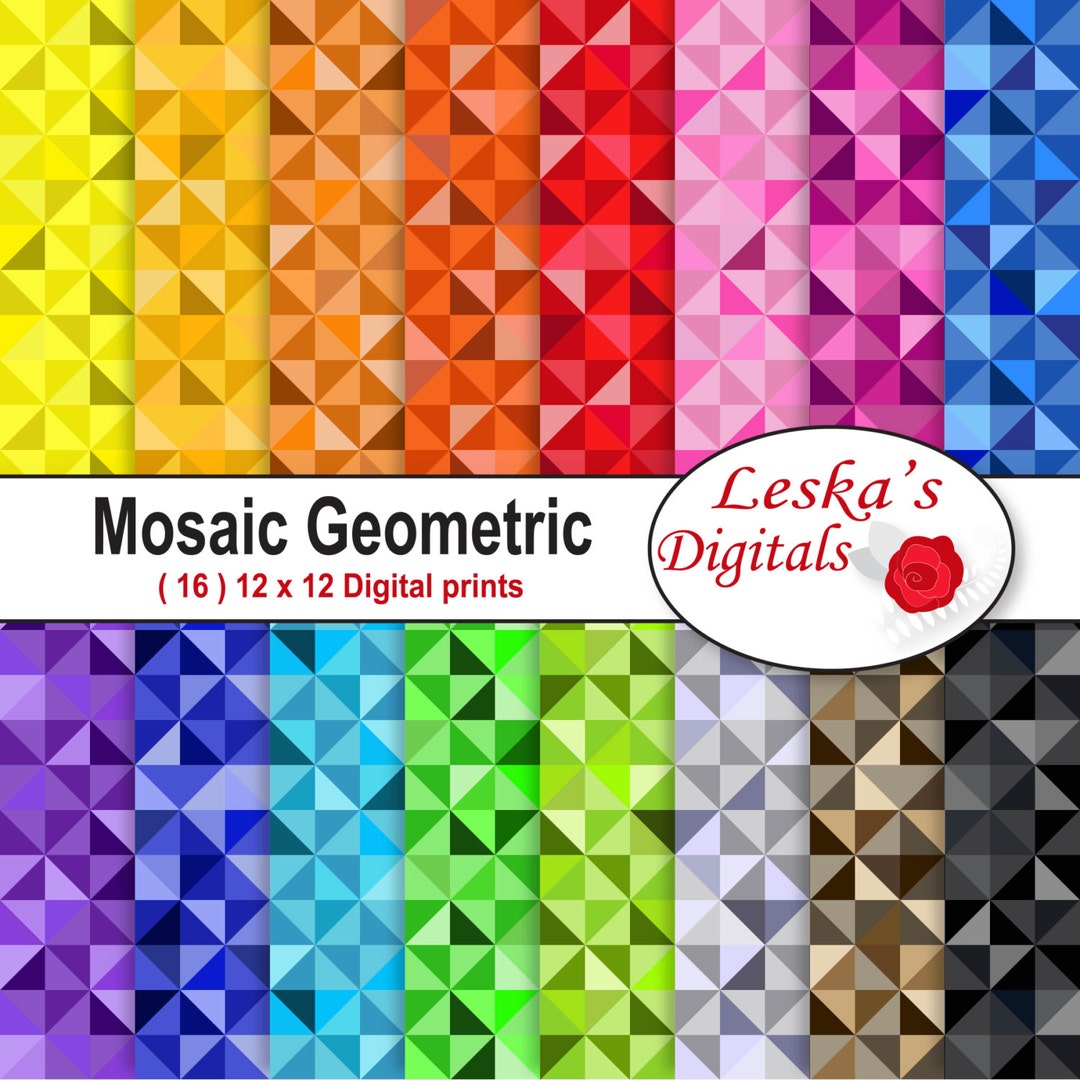 COLORFUL MOSAIC GEOMETRIC Digital Paper, Mosaic Triangle Background ...