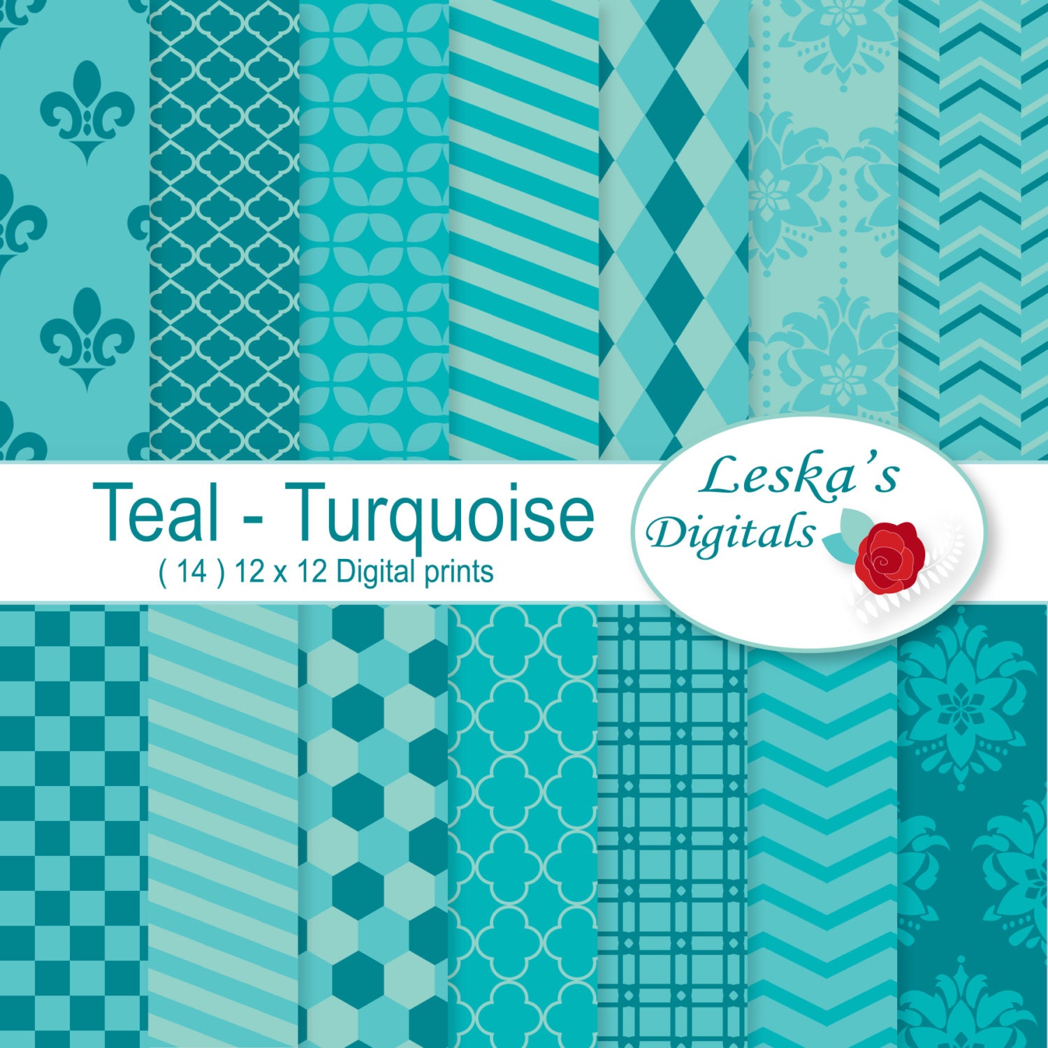 Turquoise Digital Paper turquoise Scrapbook - Etsy
